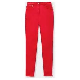 Madeleine Mode Regular-fit-Jeans MADELEINE "Jeans Mid Waist Skinny-Hose mit Fransen", Damen, Gr. 18, N + K Gr, rot, Obermaterial: 92% Baumwolle CO. 6% Polyester PES. 2% Elasthan EL., Modern, normal, Jeans, mit Fransensaum