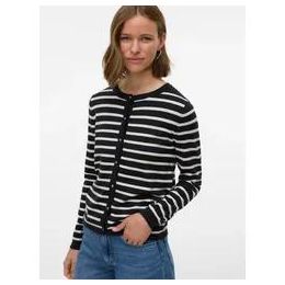 V&eacute;ro Moda Strickjacke VERO MODA "VMHAPPY LS O-NECK BUTTON CARDIGAN BOO", Damen, Gr. S, schwarz detail:birch stripes and gold buttons, Strick, Obermaterial: 50% Viskose, 28% Polyester, 22% Nylon, gestreift, regular fit h&uuml;ftlang, Rundhals, Strickjacken Strickjacke