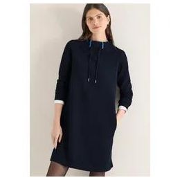 Midikleid Cecil, Damen, Gr. M (40), N-Gr, universal blau, Web, Obermaterial: 53% Polyester, 40% Baumwolle, 7% Elasthan, unifarben, l&auml;ssig geschnitten ca. Mitte Oberschenkel, Rundhals, B&uuml;ndchen, Kleider Midikleid, mit Funnelneck und Eingrifftaschen