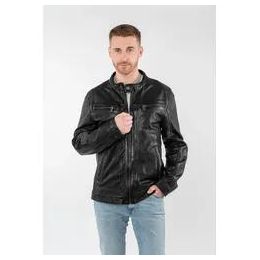 Lederjacke Mauritius "MMRoley", Herren, Gr. M (48), schwarz, Obermaterial: 100% Schafsleder. Futter: 100% Baumwolle. &Auml;rmelfutter: 100% Polyester, unifarben, regular fit h&uuml;ftbedeckend, angesetztes B&uuml;ndchen, Jacken, mit Bikerkragen