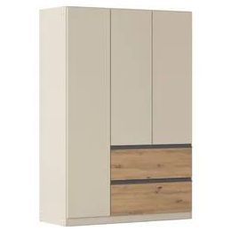 Dreht&uuml;renschrank Rauch "Kleiderschrank Schrank Garderobe COSTA in den Breiten 91/136/181 cm", beige (champagner), eiche artisan, eingriffe graumetallic, B:136cm H:197cm T:54cm, Holzwerkstoff, Schr&auml;nke, Dreht&uuml;renschrank, viel Platz, grifflose Front und Push-to-Open Funktion MADE IN GERMANY