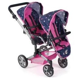 Bayer Chic 2000 Puppen-Zwillingsbuggy CHIC2000 "Linus Duo", bunt (butterfly blau), Puppenwagen, KinderB:80cm H:79cm T:80cm, Kunststoff, Polyester, Stahl, mit zwei abnehmbaren, bis in Liegeposition verstellbaren Sportsitzen, B:80cm H:79cm T:80cm