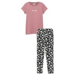 Shirt & Leggings s.Oliver JUNIOR, M&auml;dchen, Gr. 116/122, rose, navy aop, Jersey, Obermaterial: 95% Baumwolle, 5% Elasthan, bedruckt, KOB Set-Artikel, 2er Set, gemusterte Leggings und Sommershirt, f&uuml;r Girls