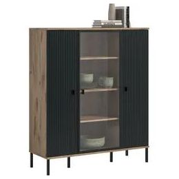 Highboard Inosign "TREVERK, Breite: 115 cm, hochwertige MDF-Front schwarz tiefzieh", nox oak nachbildung, schwarz tiefzieh, B:115cm H:137cm T:41cm, FSC-zertifizierter Holzwerkstoff, Sideboards, Highboard, Highboard, Wohnzimmer, Esszimmer