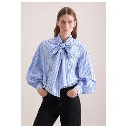 Schluppenbluse Seidensticker, Damen, Gr. XL (42), hellblau, 73% Baumwolle, 23% Polyamid, 4% Elasthan, gestreift, regular fit, Blusen Schluppenbluse, 1/1 Binderkragen Gestreift