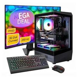 GAMEMAX Gaming-PC-Komplettsystem "MegaDeal VISTA COC AB 2757 AMD Ryzen 7 5700X 16GB 480GB SSD RTX 5060", Energieeffizienz: E (A-G), schwarz, Microsoft Windows 11 Home (64 Bit), 16 GB RAM 480 GB SSD, Computer_Komplettsysteme, Windows 11 + MSI MAG 32C6X Gaming Monitor, Curved 80cm (32")
