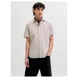 Jack & Jones Kurzarmhemd JACK & JONES "JJEBREEZE LINEN BLEND SHIRT S/S SN", Herren, Gr. M, N-Gr, string, Web, Obermaterial: 70% Baumwolle, 30% Leinen, unifarben, normal, Hemden, mit Leinen
