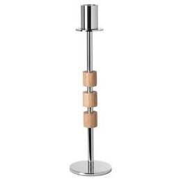Kerzenleuchter Fink "PORTERO", braun, silberfarben, B:9cm H:37cm T:9cm &Oslash;:9cm, Aluminium, Edelstahl, Holzwerkstoff, Kerzenhalter