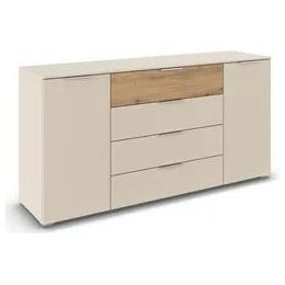 Kombikommode Rauch "Sideboard T&uuml;rkommode Schubladenkommode Kommode ASTANA", beige (champagner), eiche artisan, B:160cm H:81cm T:42cm, Holzwerkstoff, Sideboards, Kombikommode, 2-t&uuml;rig, 4 ger&auml;umige Schubladen, Kantengriff Alufarben MADE IN GERMANY