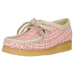 Schn&uuml;rschuh Clarks "Wallebee", Damen, Gr. 40, pink, wei&szlig;, Leder, Schuhe Schn&uuml;rschuh, im tollen Karo-Design