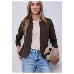 Sweatblazer Street One, Damen, Gr. 42, espresso braun, Jersey, 71% Polyester, 26% Viskose, 3% Elasthan, unifarben, normal normal, V-Ausschnitt, B&uuml;ndchen, Blazer, Jersey