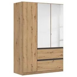 Dreht&uuml;renschrank Rauch "Kleiderschrank Schrank Garderobe COSTA in den Breiten 91/136/181 cm", eiche artisan, eingriffe graumetallic, B:136cm H:197cm T:54cm, Holzwerkstoff, Schr&auml;nke, Dreht&uuml;renschrank, mit Spiegel, grifflose Front und Push-to-Open Funktion MADE IN GERMANY