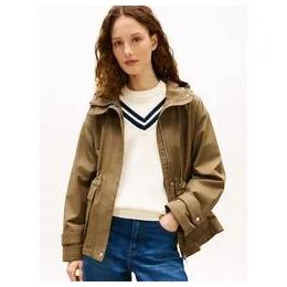 Outdoorjacke Tommy Hilfiger "COTTON NYLON UTILITY SHORT PARKA", Damen, Gr. XS (34), mediterranean olive, Web, Obermaterial: 63% Baumwolle, 37% Nylon, unifarben, regular fit kurz, Jacken Outdoorjacke, mit verdecktem Rei&szlig;verschluss