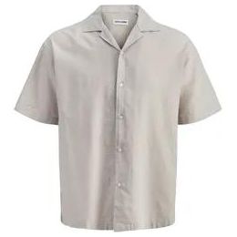 Jack & Jones PlusSize Kurzarmhemd "JJEBREEZE LINEN BLEND RESORT SHIRT PLS", Herren, Gr. 3XL, N-Gr, string, Web, Obermaterial: 70% Baumwolle, 30% Leinen, JACK & JONES PLUSSIZE, unifarben, normal, Hemden, mit Leinen, regular fit