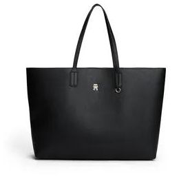Tragetasche Tommy Hilfiger "TH ICON TOTE", Gr. B/H/T: 50cm x 33cm x 15cm, schwarz, Lederimitat, Taschen, Damen Schultertasche mit herausnehmbarer RV-Innentasche