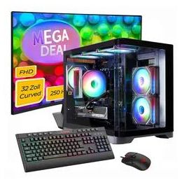 GAMEMAX Gaming-PC-Komplettsystem "MegaDeal HYPE-M BK 2754 AMD Ryzen 7 5700X 16GB 480GB SSD RTX 5060", Energieeffizienz: E (A-G), schwarz, Microsoft Windows 11 Home (64 Bit), 16 GB RAM 480 GB SSD, Computer_Komplettsysteme, Windows 11 + MSI MAG 32C6X Gaming Monitor, Curved 80cm (32")