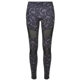 Leggings Urban Classics "Urban Classics Damen Ladies Tech Mesh AOP Leggings", Damen, Gr. 4XL, US-Gr&ouml;&szlig;en, schwarzpaisley, 77% Polyester, 23% Elasthan, slim fit, Hosen Leggings