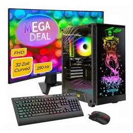 GAMEMAX Gaming-PC-Komplettsystem "MegaDeal Rockstar 2755 AMD Ryzen 5 5500 16GB 480GB SSD RTX 5050", Energieeffizienz: E (A-G), schwarz, Microsoft Windows 11 Home (64 Bit), 16 GB RAM 480 GB SSD, Computer_Komplettsysteme, Windows 11 + MSI MAG 32C6X Curved Monitor 80cm (32")