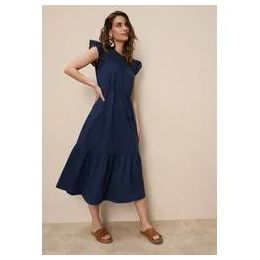 Jerseykleid Tamaris, Damen, Gr. 40, N-Gr, marine, Single Jersey, Obermaterial: 100% Baumwolle. Spitze: 100% Baumwolle, unifarben, figurumspielend ca. Mitte Wade, Rundhals, Fl&uuml;gel&auml;rmel, Kleider Jerseykleid, mit femininer Lochstickerei und verspieltem Schnitt