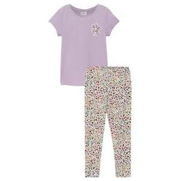Shirt & Leggings s.Oliver JUNIOR, M&auml;dchen, Gr. 140, lavender, wei&szlig; aop, Jersey, Obermaterial: 95% Baumwolle, 5% Elasthan, bedruckt, unifarben, KOB Set-Artikel, 2er Set, gemusterte Leggings und Sommershirt, f&uuml;r Girls