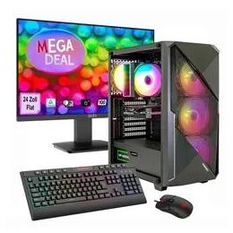 GAMEMAX Gaming-PC-Komplettsystem "MegaDeal Striker 2748 AMD Ryzen 5 5500 16GB 480GB SSD RTX 5050", Energieeffizienz: E (A-G), schwarz, Microsoft Windows 11 Home (64 Bit), 16 GB RAM 480 GB SSD, Computer_Komplettsysteme, Windows 11 + MSI PRO MP2412 Monitor 60cm (24")