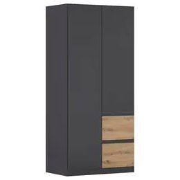 Dreht&uuml;renschrank Rauch "Kleiderschrank Schrank Garderobe W&auml;scheschrank COSTA Breite 91 cm", graumetallic, eiche artisan, eingriffe graumetallic, B:91cm H:197cm T:54cm, Holzwerkstoff, Schr&auml;nke, Dreht&uuml;renschrank, Breite 91 cm grifflose Front mit Push-to-Open Funktion MADE IN GERMANY