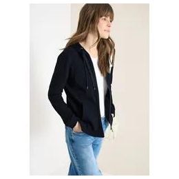 Cardigan Cecil, Damen, Gr. XL (44), universal blau, Web, 80% Baumwolle, 15% Polyester, 5% Elasthan, unifarben, comfort fit normal, ohne Ausschnitt, B&uuml;ndchen, Strickjacken, mit Kapuze