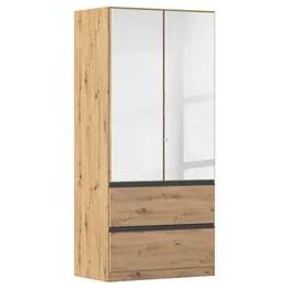 Dreht&uuml;renschrank Rauch "Kleiderschrank Schrank Garderobe COSTA in den Breiten 91/136/181 cm", eiche artisan, eingriffe graumetallic, B:91cm H:197cm T:54cm, Holzwerkstoff, Schr&auml;nke, Dreht&uuml;renschrank, mit Spiegel, grifflose Front und Push-to-Open Funktion MADE IN GERMANY
