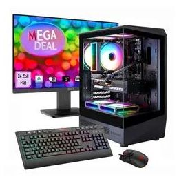 GAMEMAX Gaming-PC-Komplettsystem "MegaDeal Vista COC AB 2749 AMD Ryzen 5 5500 16GB 480GB SSD RTX 5050", Energieeffizienz: E (A-G), schwarz, Microsoft Windows 11 Home (64 Bit), 16 GB RAM 480 GB SSD, Computer_Komplettsysteme, Windows 11 + MSI PRO MP2412 Monitor 60cm (24")