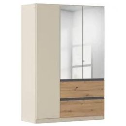 Dreht&uuml;renschrank Rauch "Kleiderschrank Schrank Garderobe COSTA in den Breiten 91/136/181 cm", beige (champagner), eiche artisan, eingriffe graumetallic, B:136cm H:197cm T:54cm, Holzwerkstoff, Schr&auml;nke, Dreht&uuml;renschrank, mit Spiegel, grifflose Front und Push-to-Open Funktion MADE IN GERMANY