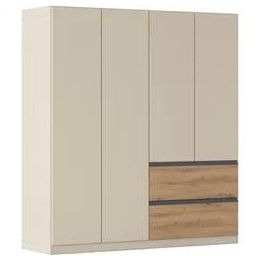 Dreht&uuml;renschrank Rauch "Kleiderschrank Schrank Garderobe COSTA in den Breiten 91/136/181 cm", beige (champagner), eiche artisan, eingriffe graumetallic, B:181cm H:197cm T:54cm, Holzwerkstoff, Schr&auml;nke, Dreht&uuml;renschrank, viel Platz, grifflose Front und Push-to-Open Funktion MADE IN GERMANY