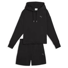 Jogginganzug Puma "Relaxed Kurzer Trainingsanzug mit Kapuze Damen", Herren, Gr. L, schwarz, Obermaterial: 32% Polyester, 68% Baumwolle. Kapuzenfutter: 100% Baumwolle. Rippe: 3% Elasthan, 97% Baumwolle, Sportanz&uuml;ge Jogginganzug