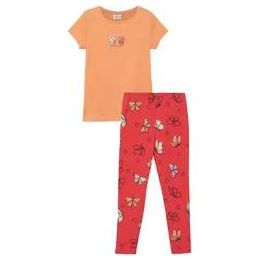 Shirt & Leggings s.Oliver JUNIOR, M&auml;dchen, Gr. 116/122, peach, rot aop, Jersey, Obermaterial: 95% Baumwolle, 5% Elasthan, bedruckt, unifarben, KOB Set-Artikel, 2er Set, gemusterte Leggings und Sommershirt, f&uuml;r Girls
