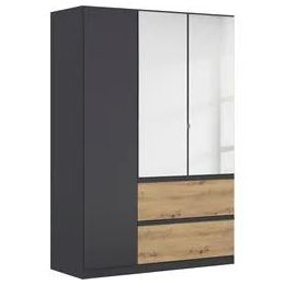 Dreht&uuml;renschrank Rauch "Kleiderschrank Schrank Garderobe COSTA in den Breiten 91/136/181 cm", graumetallic, eiche artisan, eingriffe graumetallic, B:136cm H:197cm T:54cm, Holzwerkstoff, Schr&auml;nke, Dreht&uuml;renschrank, mit Spiegel, grifflose Front und Push-to-Open Funktion MADE IN GERMANY