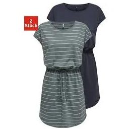 Shirtkleid Only "ONLMAY LIFE S/S DRESS 2 PACK CS JRS", Damen, Gr. XXL (44), N-Gr, bunt (night sky pack:balsam gr&uuml;n stripe cloud dancer), Jersey, Obermaterial: 100% Baumwolle, gestreift, regular fit kurz, Rundhals, Kleider Shirtkleid, Baumwolle, regular fit, Rundhals