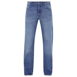 Bequeme Jeans Urban Classics "Urban Classics Herren Heavy Ounce Straight Fit Jeans", Damen, Gr. 34, Normalgr&ouml;&szlig;en, new mid blau washed, 100% Baumwolle, unifarben, Jeans