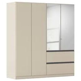 Dreht&uuml;renschrank Rauch "Kleiderschrank Schrank Garderobe COSTA in den Breiten 91/136/181 cm", beige (champagner), eingriffe graumetallic, B:181cm H:197cm T:54cm, Holzwerkstoff, Schr&auml;nke, Dreht&uuml;renschrank, mit Spiegel, grifflose Front und Push-to-Open Funktion MADE IN GERMANY