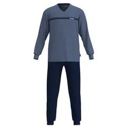 Schlafanzug Tom Tailor "Pyjama Pyjama lang V-Neck", Herren, Gr. M, blau, Obermaterial: 100% Baumwolle CO., Homewear-Sets Schlafanzug
