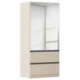 Dreht&uuml;renschrank Rauch "Kleiderschrank Schrank Garderobe COSTA in den Breiten 91/136/181 cm", beige (champagner), eingriffe graumetallic, B:91cm H:197cm T:54cm, Holzwerkstoff, Schr&auml;nke, Dreht&uuml;renschrank, mit Spiegel, grifflose Front und Push-to-Open Funktion MADE IN GERMANY