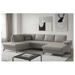Sit & More Wohnlandschaft SIT & MORE "Morris Jubi, Breite 300 cm", light grau, Sofas, B/H/T: 300cm x 83cm x 202cm, NaturLEDER, Ottomane links, Mit Armteilverstellung,Mit Bettfunktion, Wohnlandschaft, mit Armteilfunktion, optional mit Bettfunktion, B:300cm H:83cm T:202cm