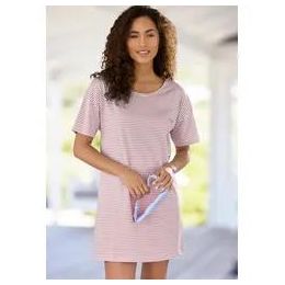 Nachthemd Vivance DREAMS, Damen, Gr. 44/46, N-Gr, mauve, wei&szlig;, gestreift, Single Jersey, Obermaterial: 100% Baumwolle, gestreift, Basic kurz, Rundhals, abgesteppte Kante, Kleider Nachthemd, mit feinen garngef&auml;rbten Streifen