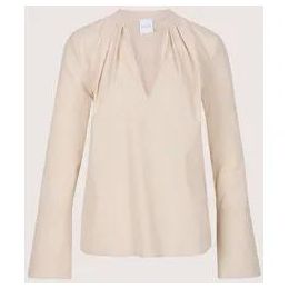 Madeleine Mode Langarmbluse MADELEINE "Streifenbluse Blusenshirt mit Streifendesign", Damen, Gr. 46, beige (beige, wei&szlig;), Obermaterial: 100% Baumwolle CO., Modern, figurumspielend, Blusen, Bluse mit Rundhalsblende mit V-Ausschnitt