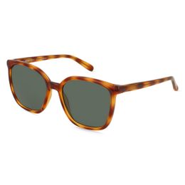 Fielmann LD 054 SUN FA HELENA | Damen-Sonnenbrille | Fassung: Vollrand, Quadratisch, Acetat Spritzguss, Havanna Hell | Glasfarbe: Gr&uuml;n
