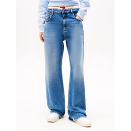 Relax-fit-Jeans Tommy Jeans "MIA MR RLXD STR", Damen, Gr. 31, L&auml;nge 32, blau (denim medium), Denim/Jeans, Obermaterial: 99% Baumwolle, 1% Elasthan, unifarben, relaxed fit lang, Jeans Relax-fit-Jeans, in blauer Waschung, mit Hammerschlaufe, Mid Rise