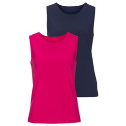 Tanktop Lascana "aus elastischer Baumwoll-Modal-Qualit&auml;t", Damen, Gr. 44/46, bunt (hibiskus, navy), Single Jersey, Obermaterial: 50% Baumwolle, 45% Modal (TENCEL&trade;), 5% Elasthan, unifarben, Basic, bequem, Rundhals, Tops Tanktop, Topseller