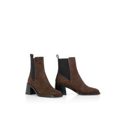 Stiefelette Marc Cain "Dodgy Dogs", Damen, Gr. 36, schwarz chestnut brow, Elastischer Einsatz, Veloursleder, unifarben mit Farbeinsatz, Schuhe Stiefelette, Boots, Schlupfstiefel mit Blockabsatz