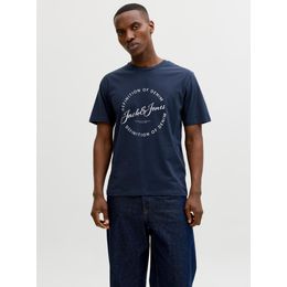 Jack & Jones T-Shirt JACK & JONES "JJGRAYSON TEE SS CREW NECK", Herren, Gr. M, navy blazer, Jersey, Obermaterial: 100% Baumwolle, bedruckt, regular fit normal, Rundhals, Shirts T-Shirt, Baumwolle, regular fit
