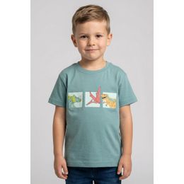 T-Shirt Blue Seven, Jungen, Gr. 128, gletscher, Single Jersey, Obermaterial: 100% Baumwolle, bedruckt, normal normal, Rundhals, Shirts T-Shirt, Basic-Passform, bedruckte Optik, Allover-Druck, aus reiner Baumwolle