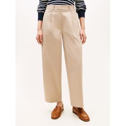 Chinohose Tommy Hilfiger "COTTON BARREL PLEATED CHINO", Damen, Gr. 40, N-Gr, beige, Web, Obermaterial: 65% Baumwolle, 33% Lyocell, 2% Elasthan, unifarben, bequem lang, Hosen Chinohose, Baumwollmix, Mid Rise, Tapered