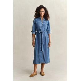 Hemdblusenkleid Gant "CHAMBRAY SHIRT DRESS", Damen, Gr. 36, N-Gr, light indigo, Denim/Jeans, Obermaterial: 100% Lyocell, unifarben, Basic, regular fit wadenlang, Rundhals, eingesetzt Manschette, Kleider Hemdblusenkleid, Regular fit mit Button-Down-Kragen